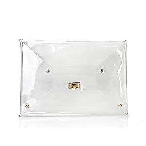 HOXIS Large Size PVC Clear Envelope Clutch Gold Chain Crossbody Bag Women's Purse (Clear)