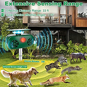Defendy Ultrasonic Animal Repeller, Solar Repeller Cat Repellent Outdoor Powered Bird Waterproof Dog Deterrent Squirrel Deer Raccoon & More for Yard Garden Farm