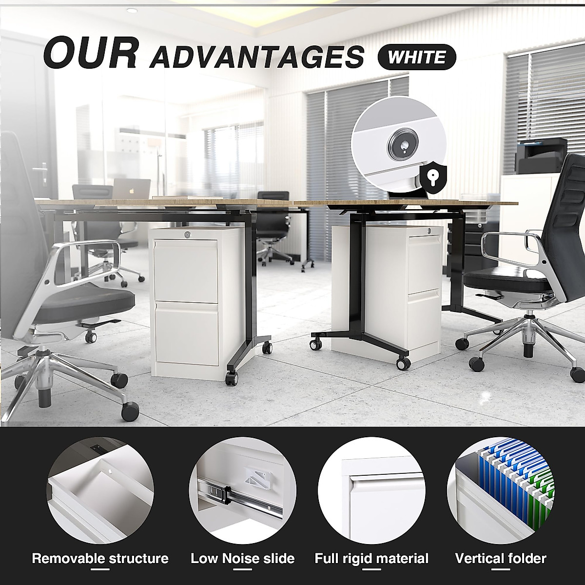 Reemoon Metal File Cabinet with Lock, Drawers Vertical Filing Stoage Cabinets for Home Office, Small and Narrow Filing Cabinet for Hanging Letter/Legal/A4 Folders (White, 2 Drawers) (ZKWJG)