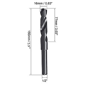 TA-VIGOR 16mm Reduced Shank Drill Bit, 5/8" Drill Bit High Speed Steel HSS 6541 Black Oxide with 1/2 Inch Straight Shank- Perfect for Drilling Steel,Copper,Aluminum Alloy