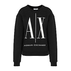A|X ARMANI EXCHANGE womens Icon Logo Pullover Sweatshirt, Black, Large US