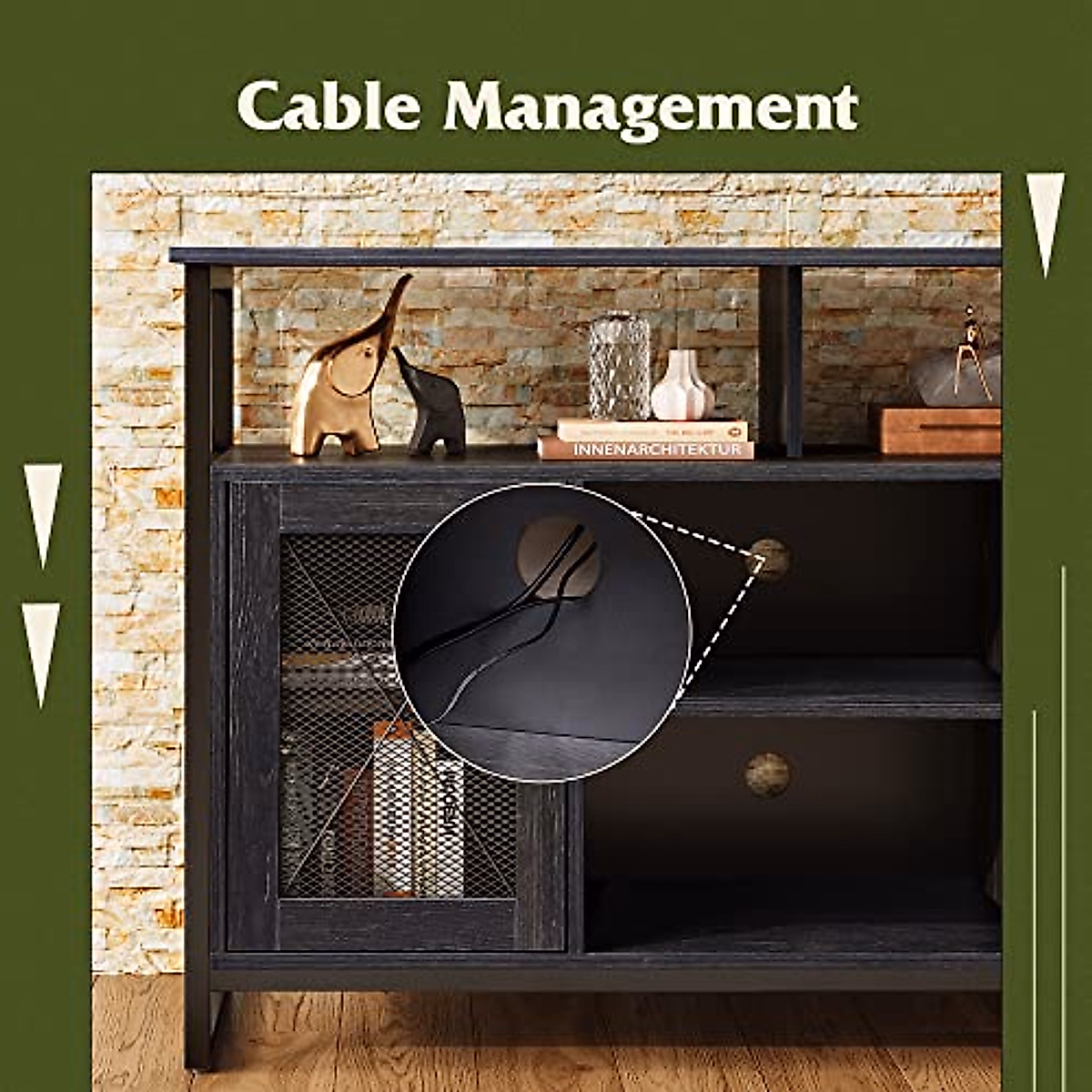 WLIVE TV Stand for 55 inch TV, Tall Entertainment Center with Storage, Industrial Farmhouse TV Console for Bedroom Living Room, Charcoal Black