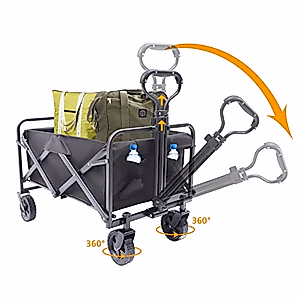 Collapsible Folding Outdoor Utility Wagon, Heavy Duty Foldable Camping Cart, Garden Tool Collection Utility Trolley with Adjustable Handle & Mesh Cup Holder for Garden Camping Picnic