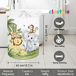 Clastyle 63L Large Rainforest Animals Kid Laundry Hamper with Handle Boy Girl Bedroom Bathroom Nursery Clothes Toy Storage Basket with Lid