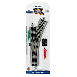 Bachmann Trains - Snap-Fit E-Z TRACK REMOTE TURNOUT - RIGHT (1/card) - NICKEL SILVER Rail With Gray Roadbed - HO Scale