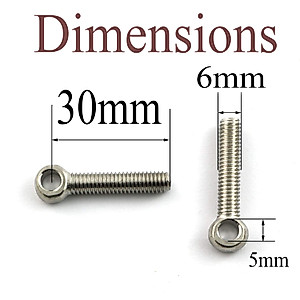 6pcs M6x30mm Eye Bolt Screw Lifting Ring Eye Bolts 304 Stainless Steel Axle Pin Split Pin Shaft Pin Dowel Bolt Ring Screw Loop Hole Bolt