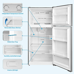 Smad Top Freezer Refrigerator with Reviseble Door 13.9 Cu.ft Refrigerators with Freezer Adjustable Temperature Garage Ready Refrigerator for Home Dorm Kitchen Stainless Steel