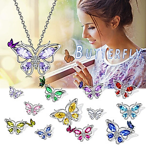 Hipunk Butterfly Blue Necklace Birthstone Women 925 Sterling Silver March-Auqamarine Birth Stone Animal Butterflies Pendant Crystal Birthday Jewelry SP0075M