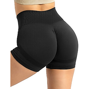 A AGROSTE High Waist Workout Shorts for Women Seamless Scrunch Butt Lifting Short Gym Smile Contour Cycling Biker Shorts A-Black