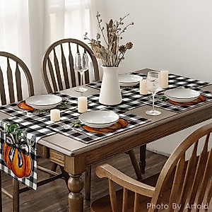 Artoid Mode Buffalo Plaid Pumpkin Fall Placemats Set of 4, 12x18 Inch Seasonal Autumn Table Mats for Party Kitchen Dining Decoration
