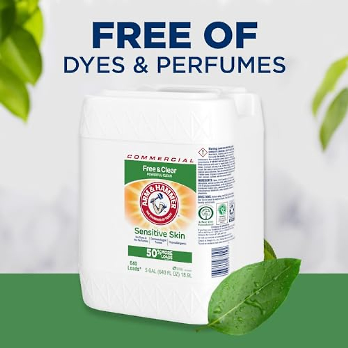 Arm & Hammer 33200-97550 Liquid Laundry Detergent Free & Clear, 640 oz., 5 Gallon Jug