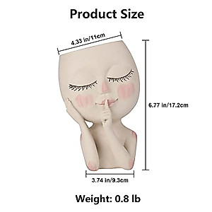 TIMCHASER Face Planter Pots Head Planter, Cactus Succulent Planter, Unique Closed Eyes Face Flower Pot Head Planter for Indoor and Outdoor Plants with Drainage Hole, Flower Pots(Light)