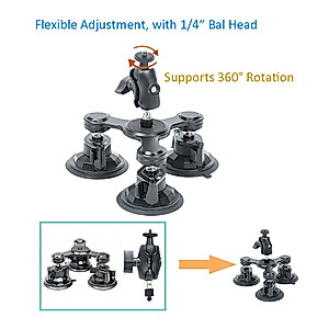 Fotoleey Heavy Duty Outside 4 Suction Cups 360 Camera Car Mount Kit for Insta360 X3/X2/One RS Compatible with GoPro Max, Hero 12/11/10/9/8 More Stable, Adjustable (Stick is not Included)
