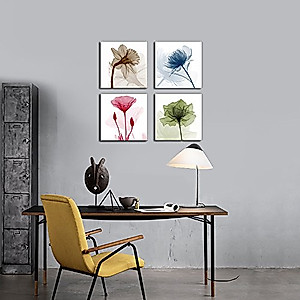 Wieco Art 4-Panel Canvas Print Flickering Flowers Modern Canvas Wall Art, 12 by 12-Inch