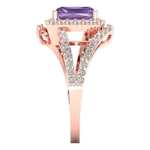 Clara Pucci 2.10ct Emerald Cut Solitaire Halo Criss Cross Created Alexandrite Anniversary Bridal Engagement Ring 14k Rose Gold 10.25