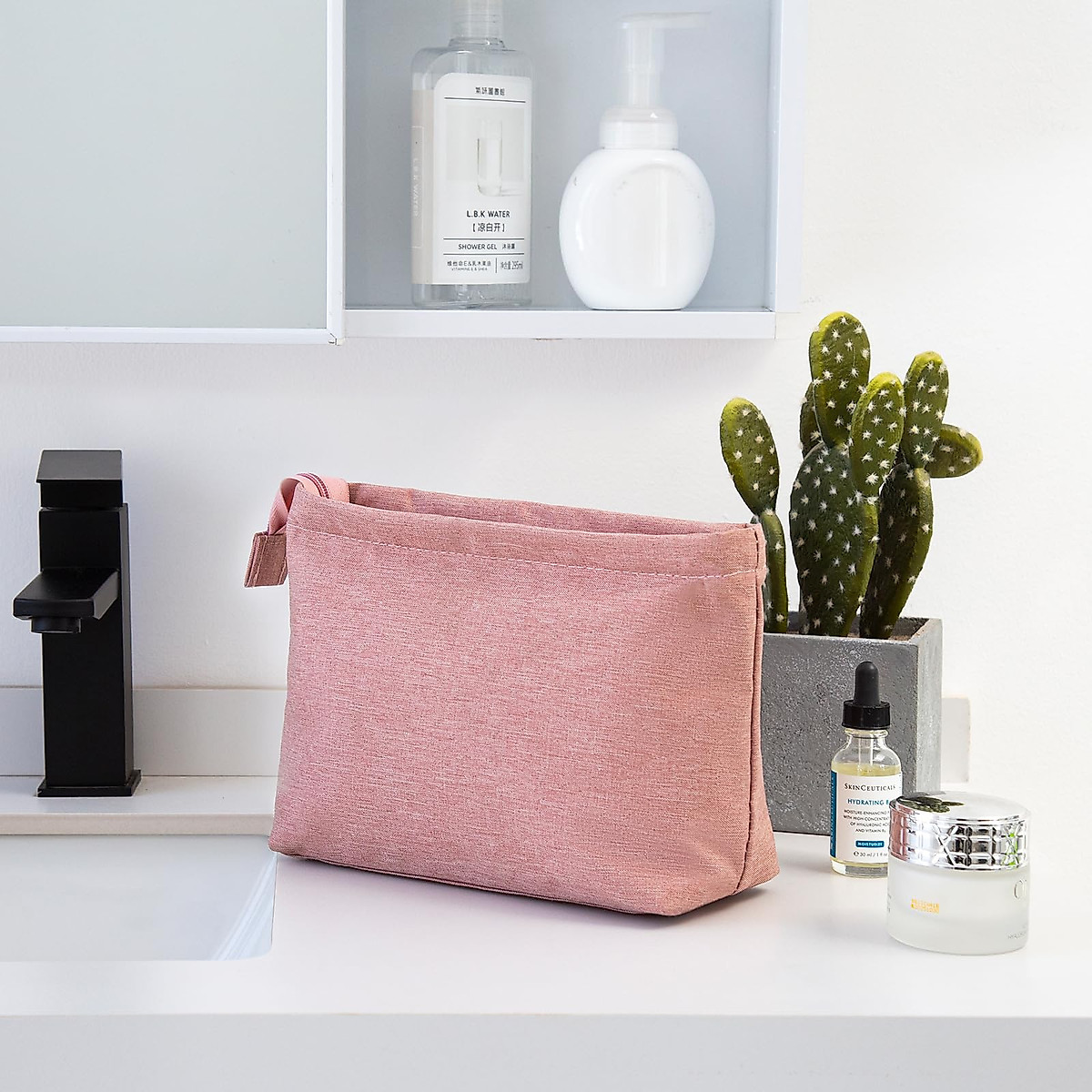 FUNSEED Large Travel Toiletry Bag for Women and Men, Portable Makeup Organizer, Water-resistant Travel Shaving Bag for Toiletries Accessories, Cosmetic (Pink)