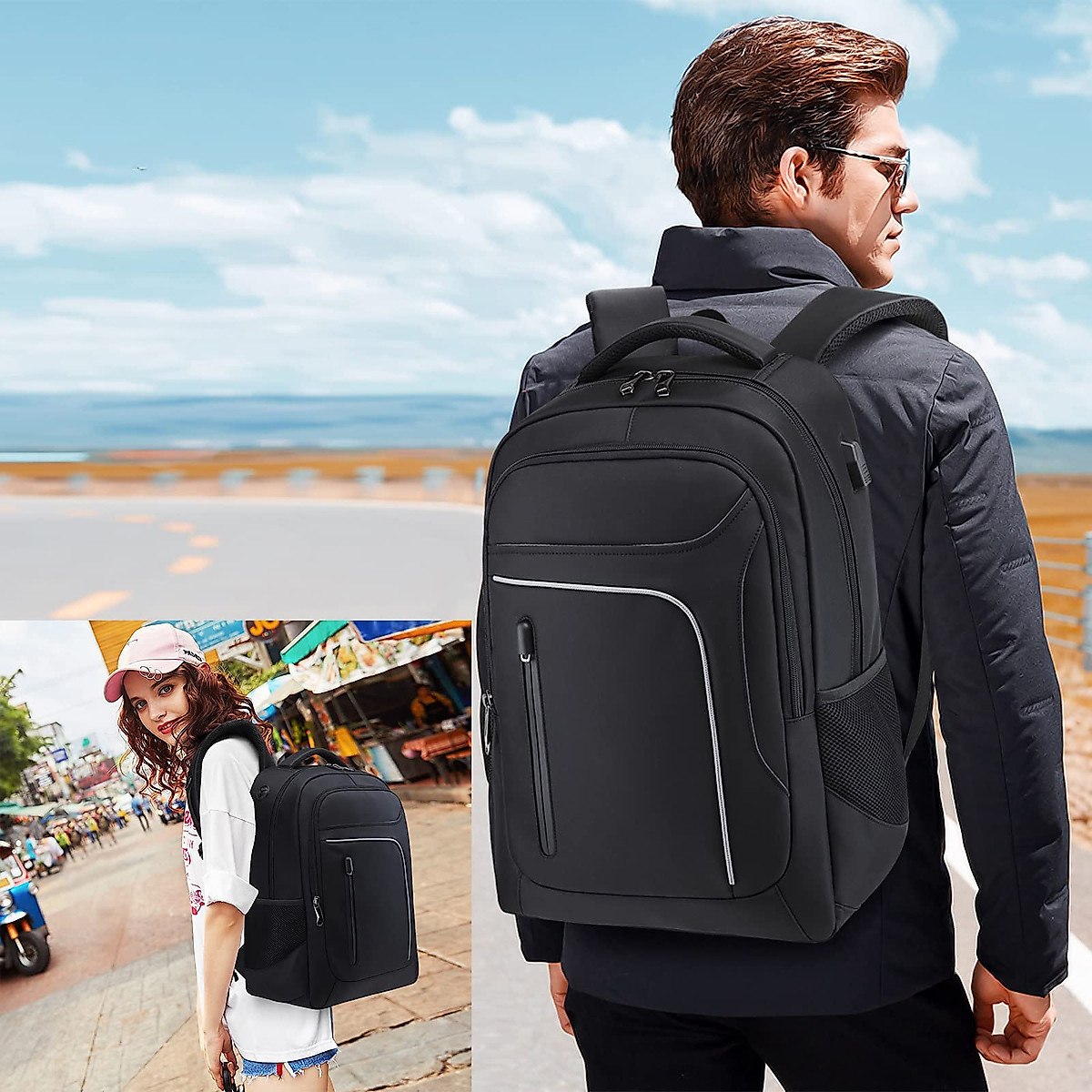 Seekvigor Travel Laptop Backpack,17.3 inch waterproof college backpack with usb charging port, 38L Durable Carry On Backpack for Business, Everyday, Work