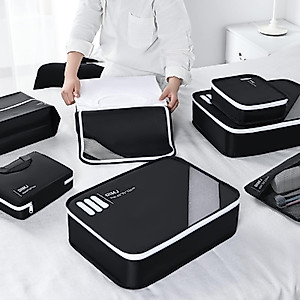 DIMJ Packing Cubes - 8 Packs Travel Organizer Bags for Luggage, Lightweight Travel Accessories, Travel Luggage Organizers with Laundry Bag, Shoe Bag, Toiletries Bag (Black)