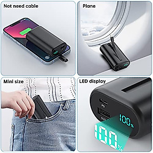 Portable Charger 10800mAh for iPhone,Small & Ultra-Compact 15W PD Fast Charging Power Bank ,LCD Display Battery Pack with Built-in-Cable Compatible with iPhone 14/14 Pro Max /13/12/X/XR/XS/8/7/6 etc