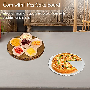Ameuphercy Round Wooden Cake Stand with Disposable Cake Board, 9.9 in Diameter, 5 in Height, Brown