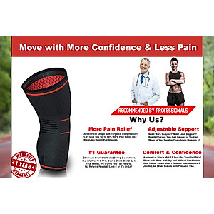 ATHLEDICT Knee Brace Compression Sleeve with Strap for Best Support & Pain Relief for Meniscus Tear, Arthritis, Running, Basketball, MCL, Jogging, Post Surgery Recovery for Men & Women, L