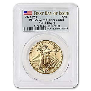 2022 W (W) 1 oz Gold American Eagle Coin Gem Uncirculated (First Day of Issue - Struck at West Point - Flag Label) 22K $50 PCGS GEMUNC