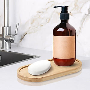 Bamboo Soap Dispenser Tray, Multi Use Bathroom Counter Tray, Rounded Edges Bamboo Oil and Vinegar Glass Bottle Tray for Dresser Counter Head Ornament Tissues Candles