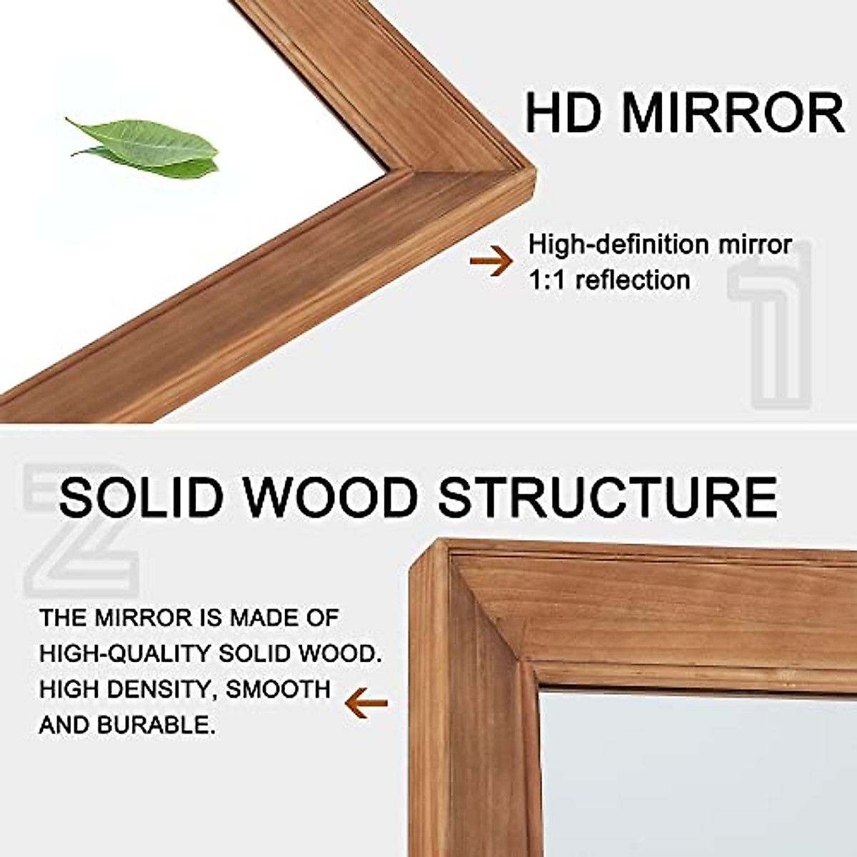 Trvone Full Length Mirror Solid Wood Frame Mirror Floor Mirror with Standing Holder Vertical and Horizontal Hanging Wall Mirror Dressing Mirror for Bedroom Living Room(65"x22", Tawny Brown)