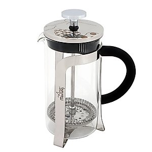 Any Morning French Press Coffee Maker,Tea & Coffee Press with Triple Stainless Steel Filter, small french press Coffee Brewer for Camping and Travel, Borosilicate Glass, 11 Oz, Black