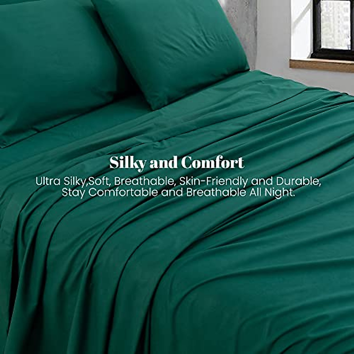 Bedlifes Twin Sheets Set- Cooling Sheets-Ultra Soft-Silky-Breathable-Deep Pocket- 1800 Series Bedding Set Microfiber- Green Bed Sheets Twin Size 3 Pieces