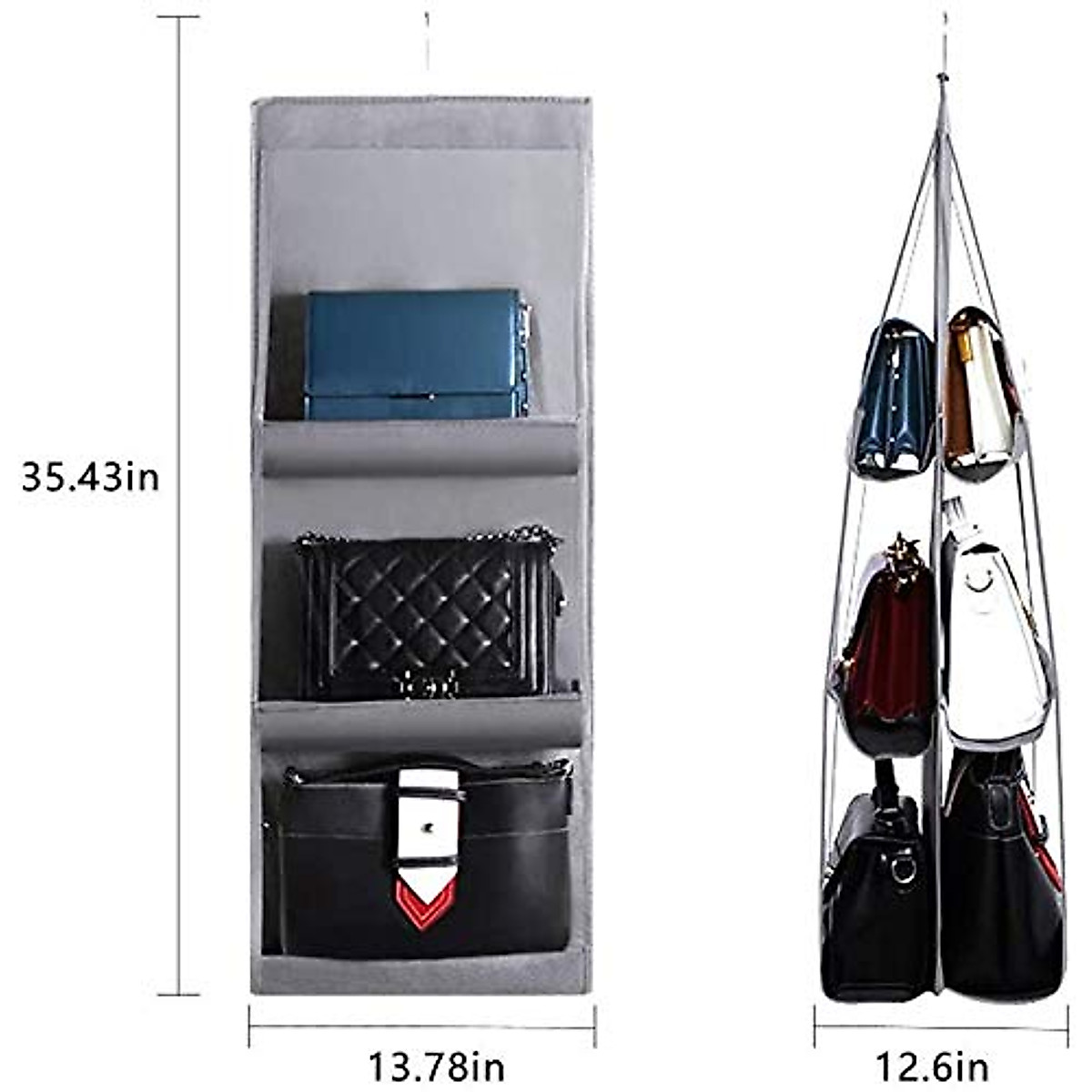 ThunderStar Hanging Closet Organizer Dust-Proof Storage Wardrobe Handbag Holder, Dual-Sided 6 Clear See-Through Pockets