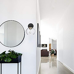 Globe Electric 51367 1-Light Wall Sconce, Matte Black, Gold Accent Socket, Clear Glass Shade, Wall Lighting, Wall Lamp Dimmable, Wall Lights for Bedroom, Kitchen Sconces Wall Lighting, Home Décor