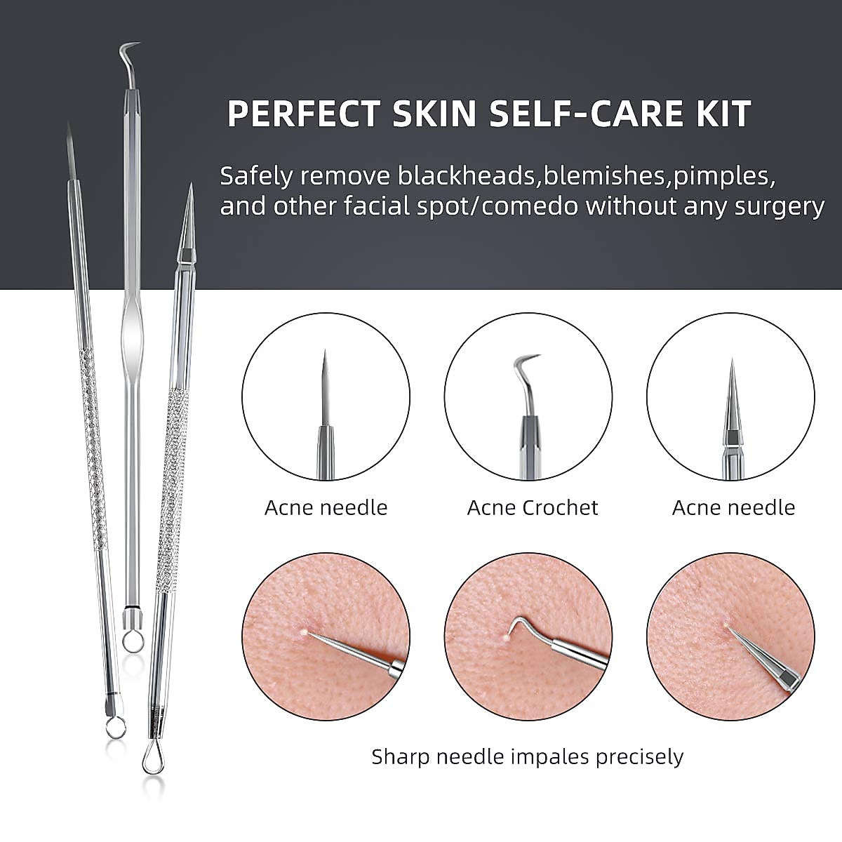 DUcare Blackhead Remover Tools 9 Pcs Pimple Popper Tool Kit with Metal Case for Pimples, Blackheads, Zit Removing, Forehead