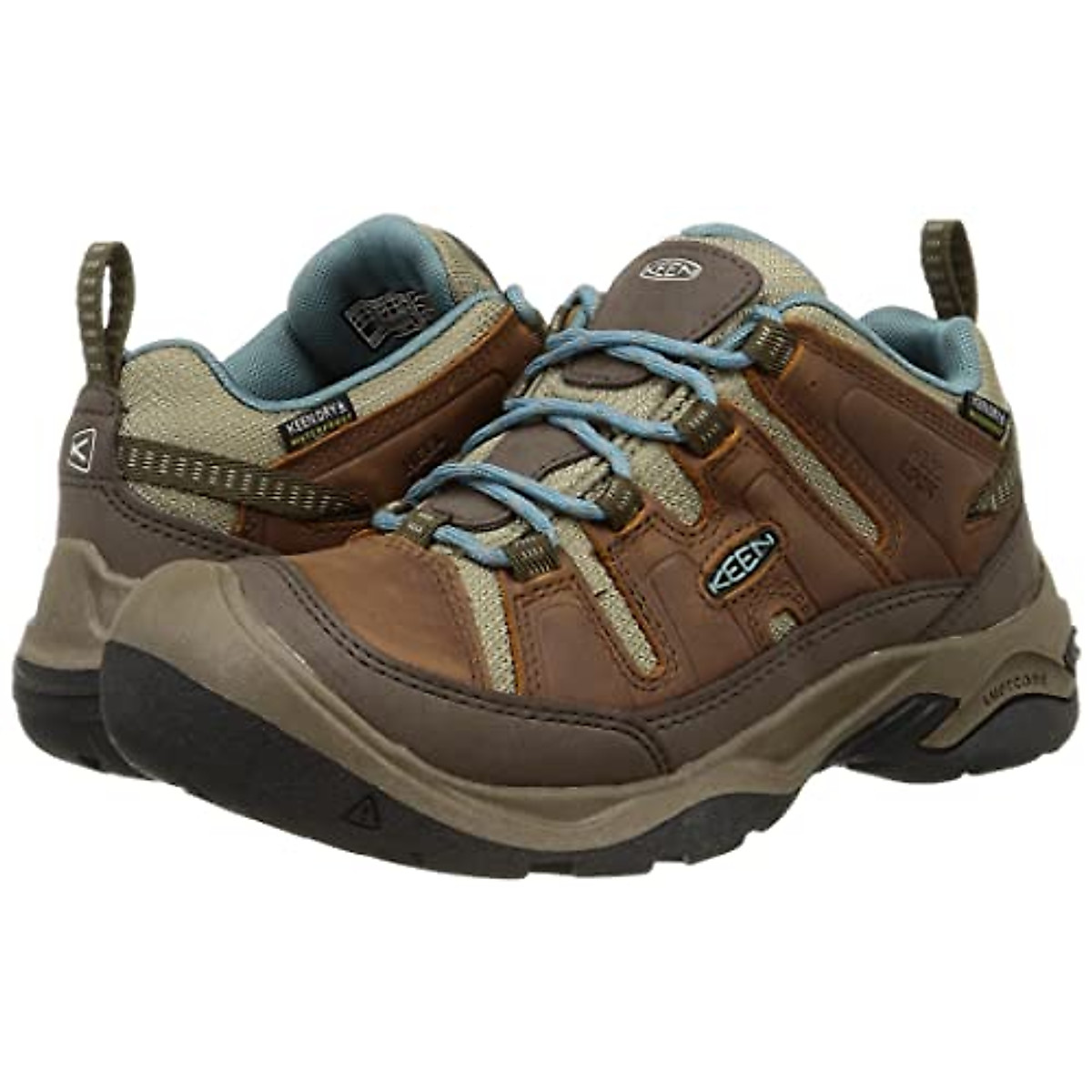 KEEN Women's Circadia Low Height Comfortable Waterproof Hiking Shoes, Syrup/North Atlantic, 7.5 Wide