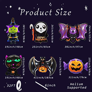 7 Pieces Large Halloween Foil Balloons Decorations Set, Includes Bat, Witch, Pumpkin, Black Cat, Skeleton, Ghost and Spider Designs Mylar Balloons for Spooky Trick-or-Treating Party Supplies