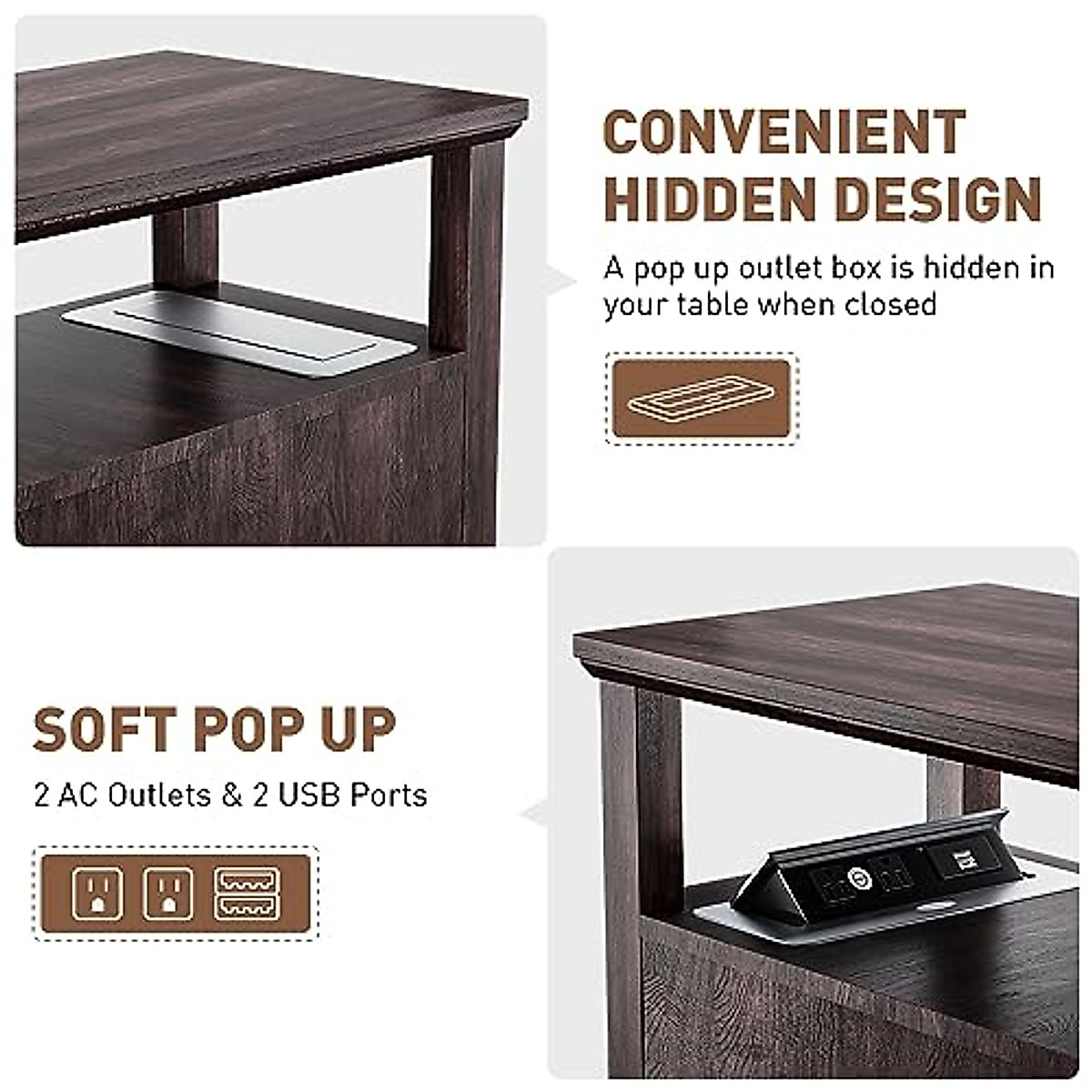 HIFYOBRO End Table with Charging Station, Side Table with Storage for Living Room and Bed Room, Power outlets & USB Ports, Adjustable Shelf