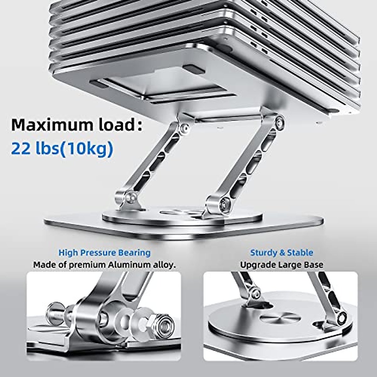 MCHOSE Adjustable Laptop Stand for Desk, Ergonomic Laptop Riser with 360° Rotating Base, Foldable Notebook Computer Holder Stand Compatible with MacBook Air Pro, Dell XPS, More 10-17" Laptops, Silver