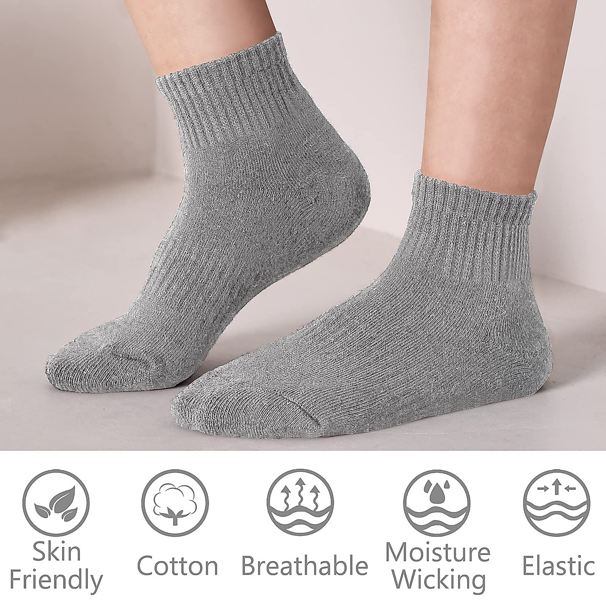 LO SHOKIM Athletic Socks Women Ankle Cushioned Running Socks Thick Cotton Sports Socks Moisture Wicking 6 Pairs (2Black+2White+2Grey,5-8)