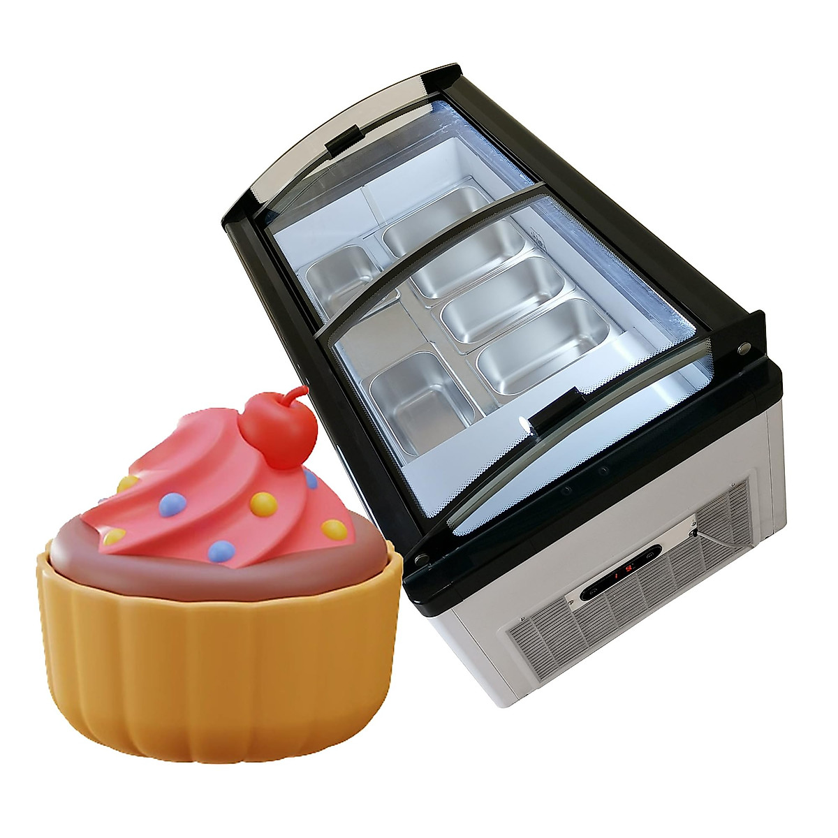 Yovtekc Countertop Gelato Display Freezer, Commercial Hard Ice Cream Showcase with 6 Square Storage Baskets, Gelato Freezer Showcase Fast Cooling with LED Light, White