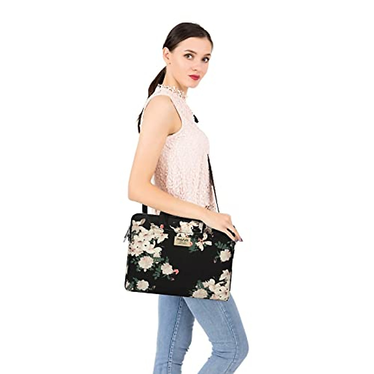 MOSISO Laptop Shoulder Bag Compatible with MacBook Air 15 inch M2 A2941 2023/Pro 16 2023-2019 M2 A2780 M1 A2485 A2141,15-15.6 inch Notebook,Polyester Syringa Carrying Briefcase Sleeve with Belt