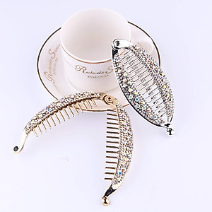 2PCS Crystal Rhinestone Banana Clip Fish Shape Claw Clips Elegant Ponytail Hair Twist Holder for Women Girl Golden Silver