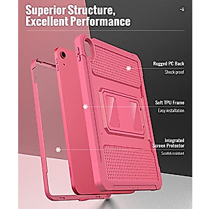MoKo Case for iPad 10th Generation 10.9 inch 2022, Shockproof Dual Layer Full Body Cover with Kickstand for Kids and Built-in Screen Protector for iPad 10th Gen 2022, Support Touch ID, Watermelon Red