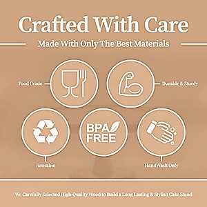 Acacia Wood Cake Stand - 10 inch Durable Rustic Wooden Cake Stand for Weddings Birthday Parties - Pedestal Cake Platter, Cupcake and Dessert Stands for Table by HobbiCo.