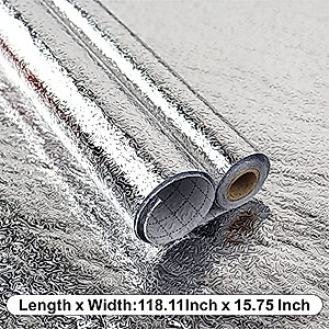 4PCS Kitchen Oil Proof Backsplash Wallpaper Peel and Stick Aluminum Foil Contact Paper Self Adhesive Water Proof Heat Resistant Wall Sticker for Countertop Cabinet Drawer Liner Shelf Liner(472 Inch)