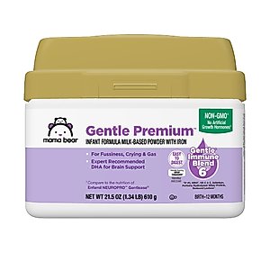 Amazon Brand - Mama Bear Gentle Baby Formula Milk-Based Powder with Iron, Complete Nutrition, Easy to Digest, 21.5 Ounce