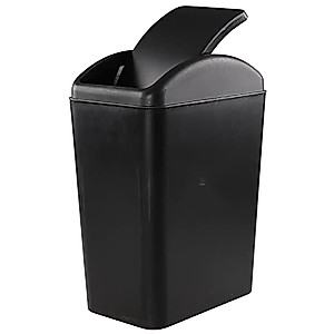 Bblina Plastic Swing Lid Trash Can, 16 Liter Waste Bin, Black, F