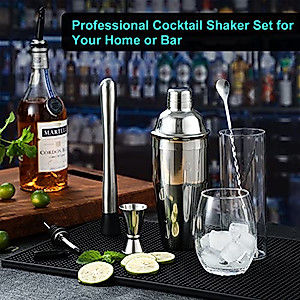 24 oz Cocktail Shaker Set Bartender Kit by Aozita, Stainless Steel Martini Shaker, Mixing Spoon, Muddler, Measuring Jigger, Liquor Pourers with Dust Caps and Manual of Recipes, Professional Bar Tools