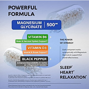 Magnesium Glycinate 500 mg - Chelated Supplement - 98% High Absorption - Support for Sleep, Muscle & Heart Health - Made in USA, Lab Tested & Non-GMO - 120 Capsules