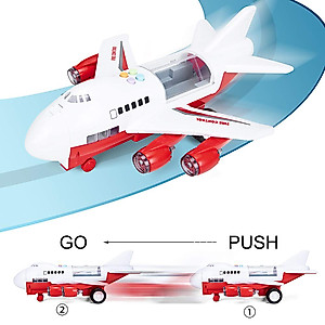 Car Toys Set with Transport Cargo Airplane, Educational Vehicles Fire Fighting Car Set for Kids Toddlers Child Gift for 3 4 5 6 Years Old, Large Play Mat, 6 Trucks Large Plane 11 Road Signs