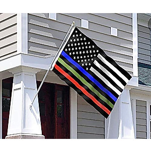 Embroidery Thin Red Blue Green Line Flag 3x5 Outdoor- Police Firefighter Military Flags Heavy Duty Vivid Colors UV Protection Double Stitched 210D Polyester with 2 Grommets